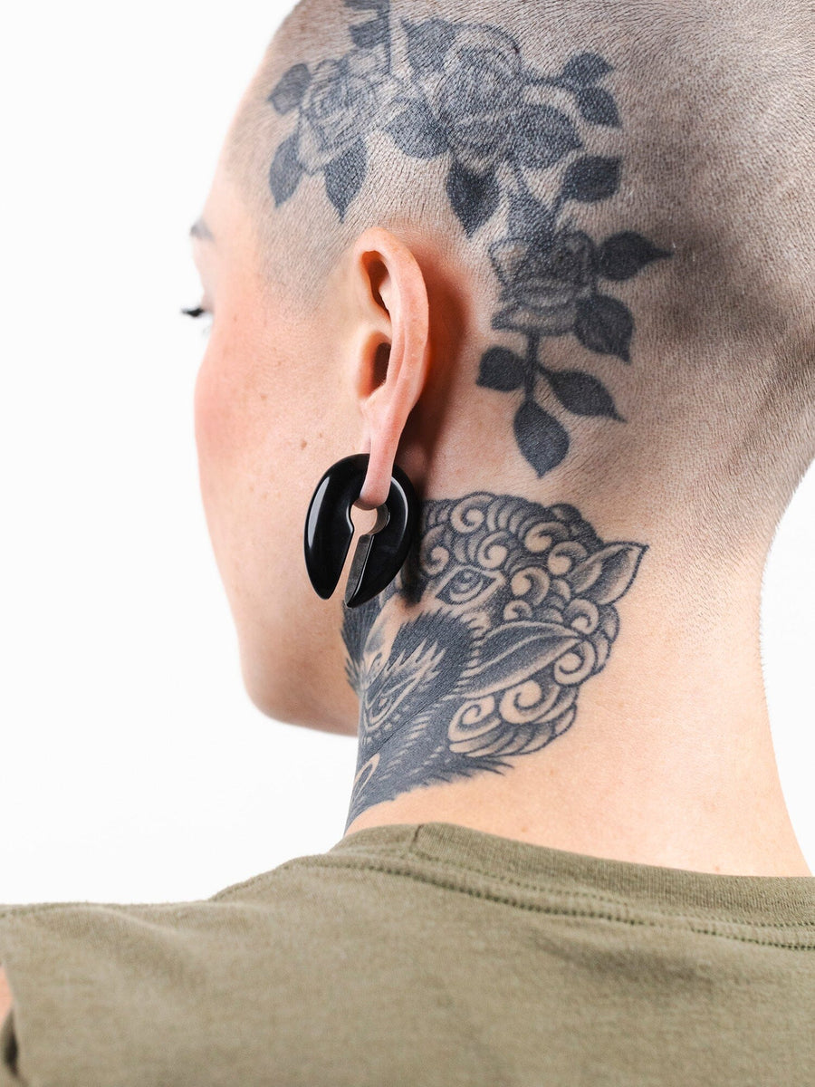 Black Agate Oval Keyhole Hangers | Stone Ear Weights – PlugYourHoles.com