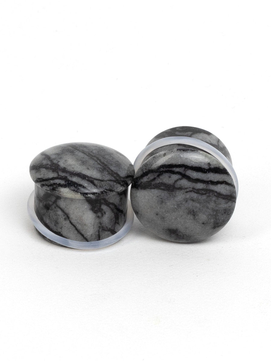 Black Net Jasper Single Flared Stone Plugs | Jasper Gauges ...