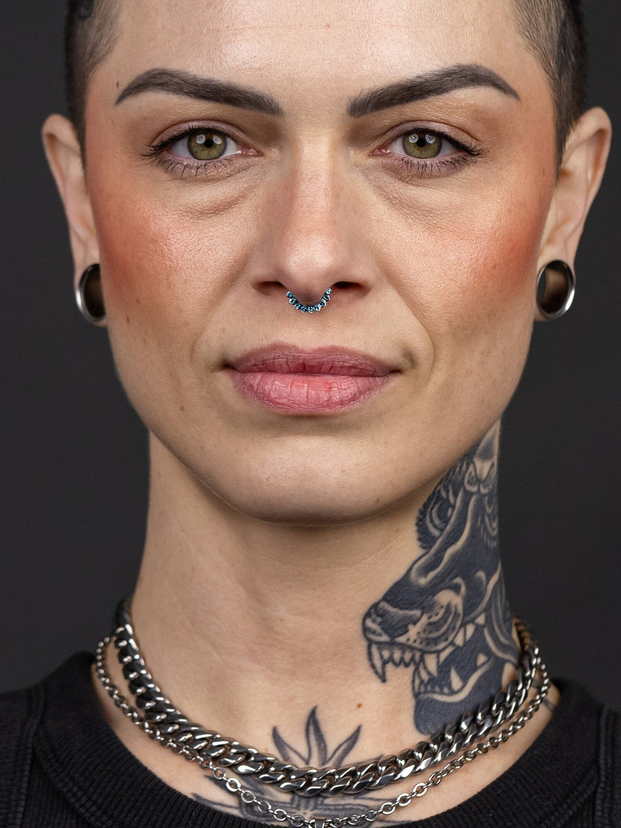 Aqua Gem Inlay Septum Clicker | Facial Jewelry | 316L Steel ...