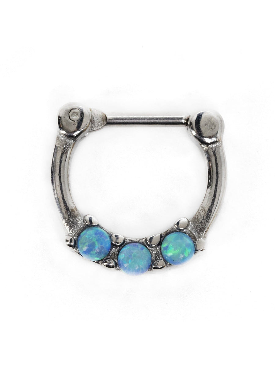 Triple Prong Blue Opal Steel Septum Clicker – PlugYourHoles.com